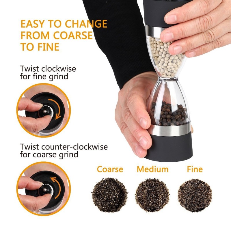 Manually 2 in 1 Hourglass Pepper Mill Dual End Salt Pepper Mill Spice ...