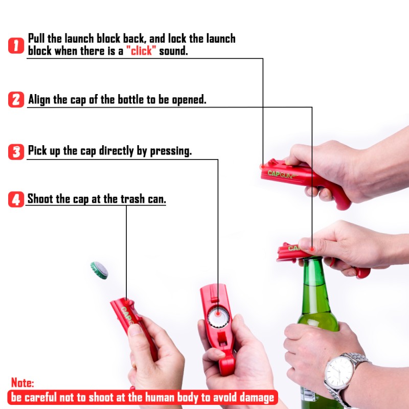 Portable Cap Gun Creative Flying Cap Launcher Bottle Beer Opener Bar ...