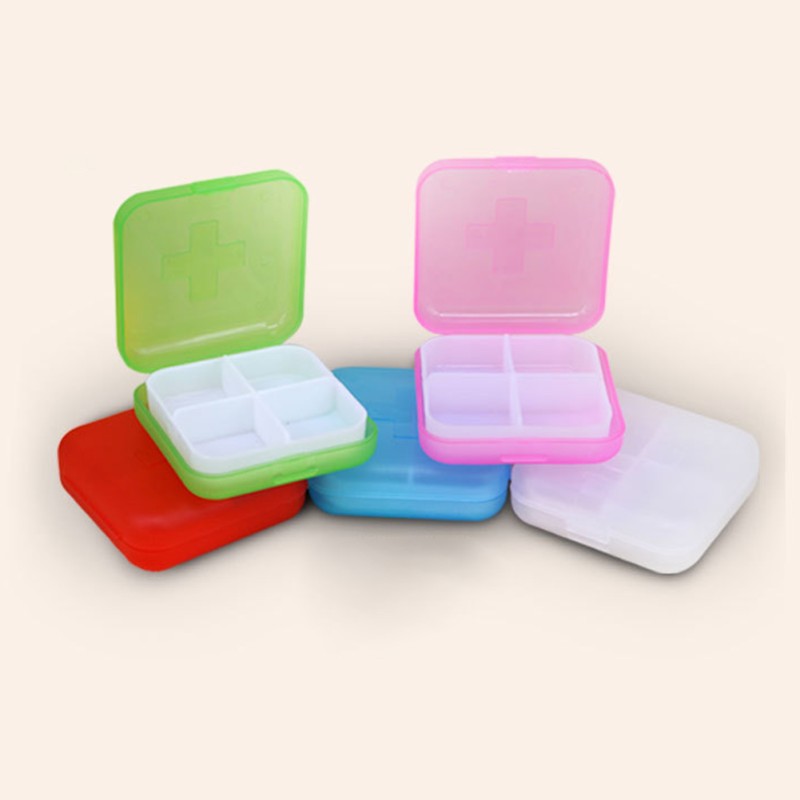 Pocket Pill Case Travel Pill Box 4 Grid Small Medicine Container Holder ...