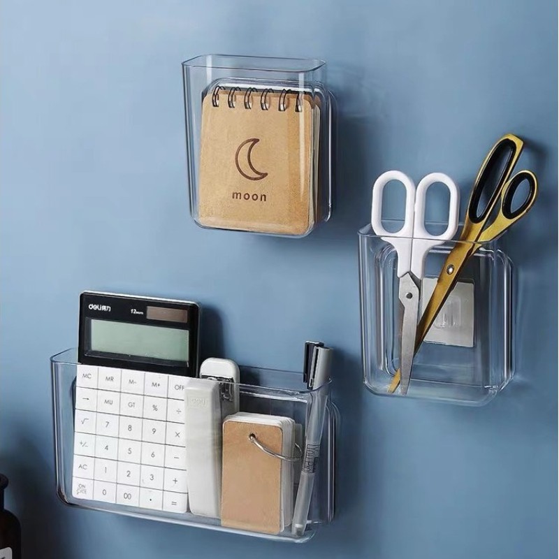 Transparent Wall Storage Box Wall-mounted No Punch Bedside Racks Home ...