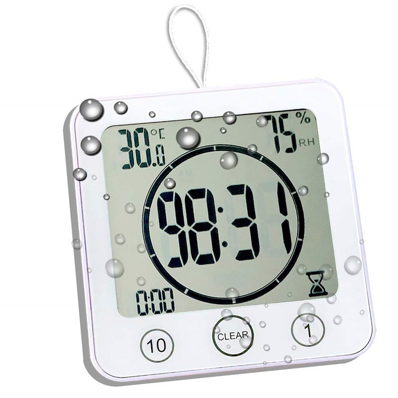 Lcd Digital Waterproof For Water Splashes Bathroom Wall Clock Shower