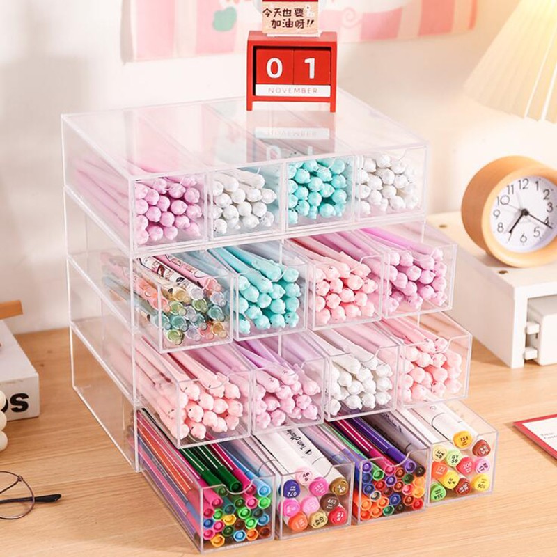 4 Layers Stationery Organizer Storage Box Organizer for Cosmetics Clear ...