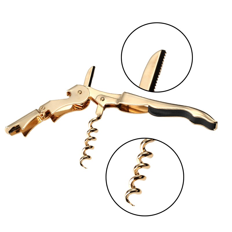 Gold Plated Corkscrew Double Hinge Waiters Wine Key Bottle Opener Party Bottle Opener CLH@8