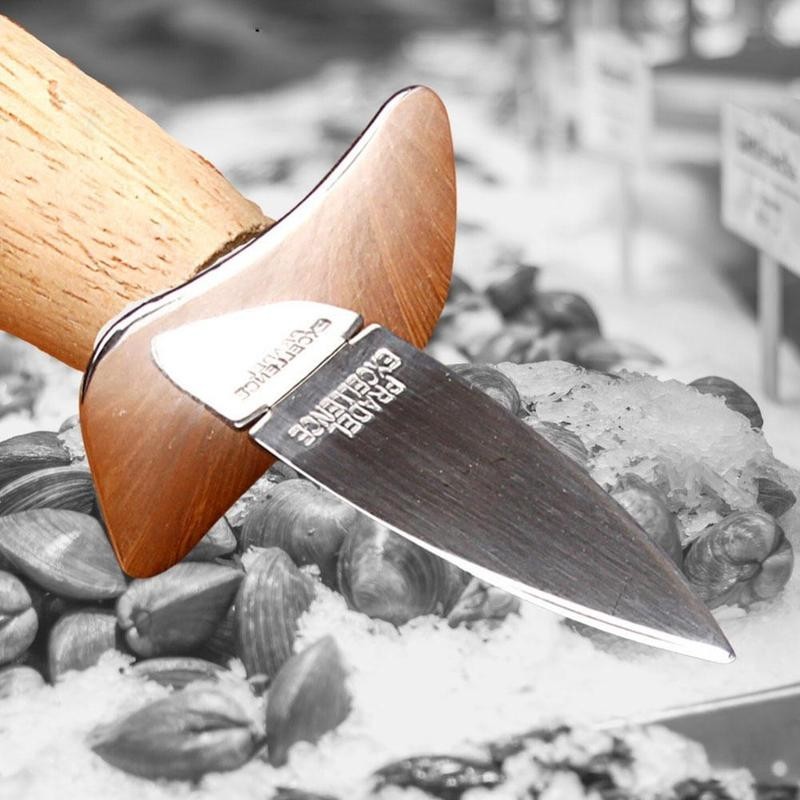 1pcs Steel Seafood Scallop Pry Knife With Wooden Handle Oyster Knives ...