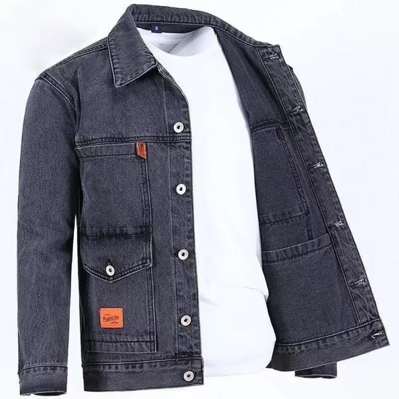 Thermal Turn-down Collar Pure Color Autumn Denim Jacket for Daily Wear ...