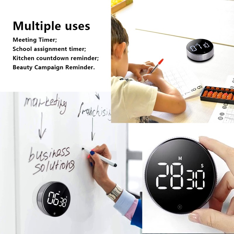 Round Digital Timer Stopwatch HD LED Electronic Studying Meditation ...