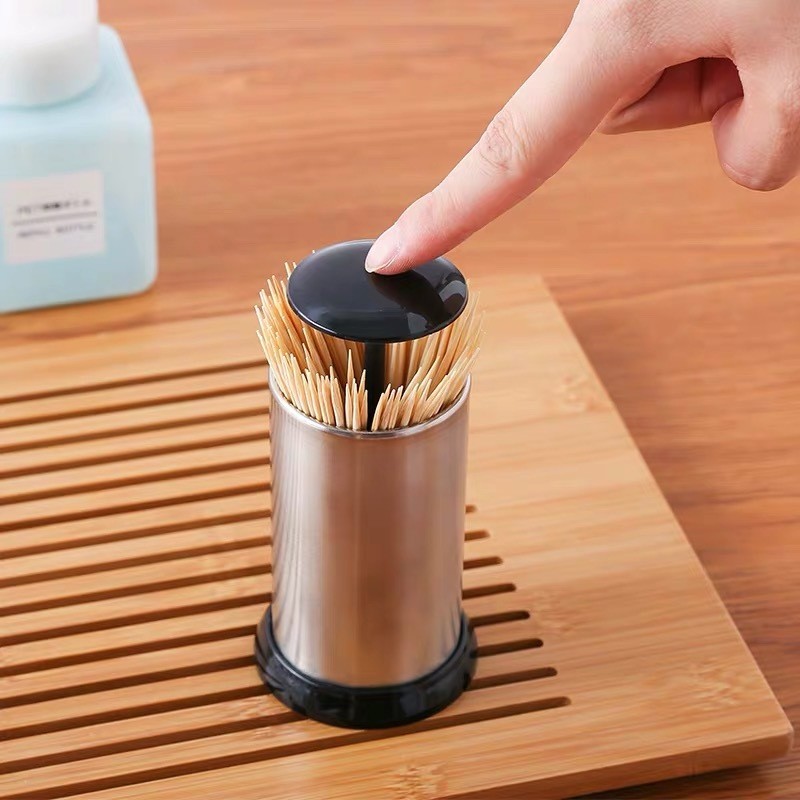 Stainless Steel Toothpick Press Box Stand Creative Storage Containers ...