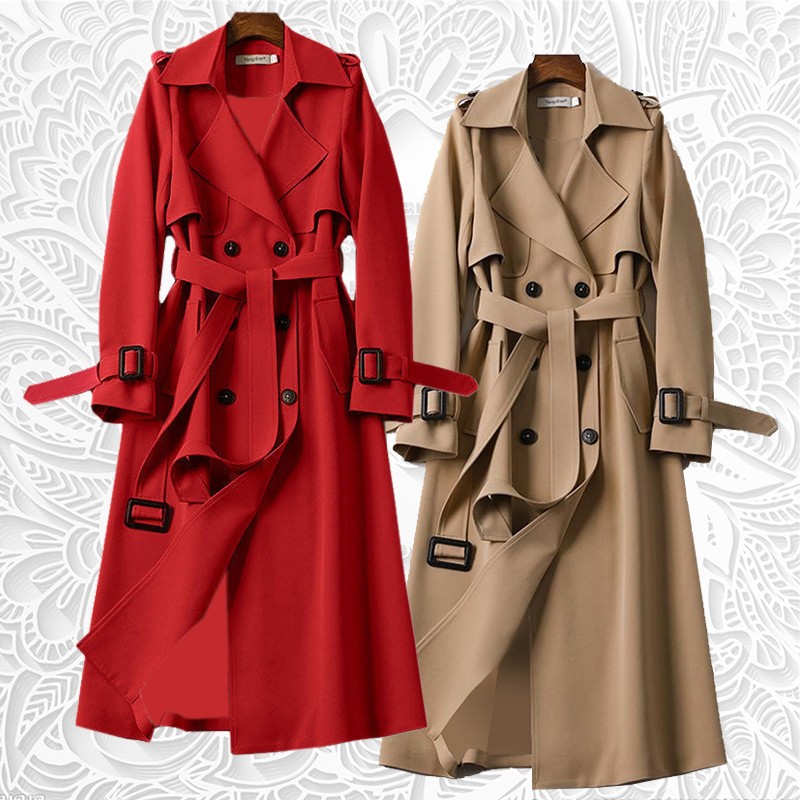 New 2022 Spring Autumn Trench Coat Woman New Korean Double Breasted Mid